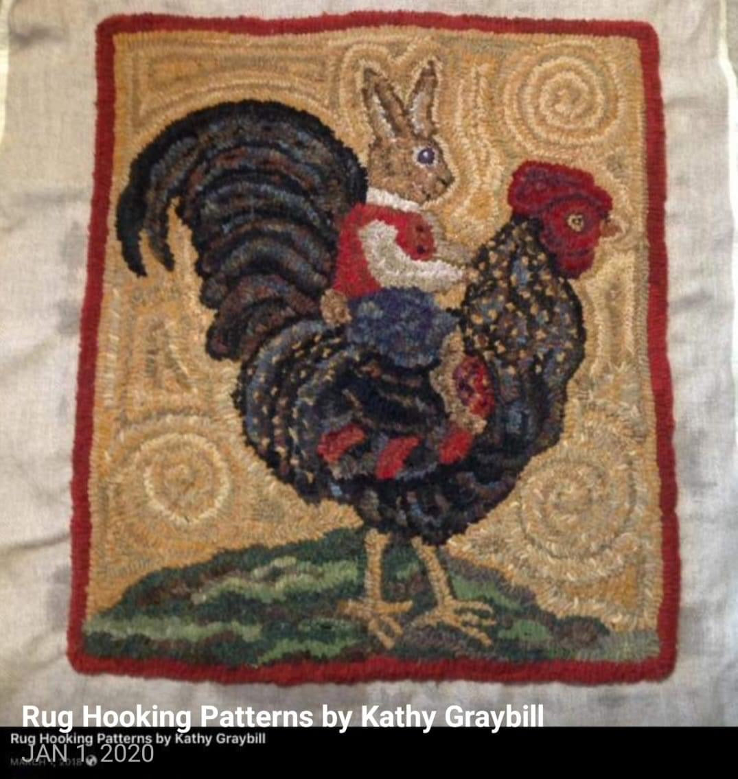 Bunny Riding a Rooster – Rug Hooking Patterns By Kathy Graybill